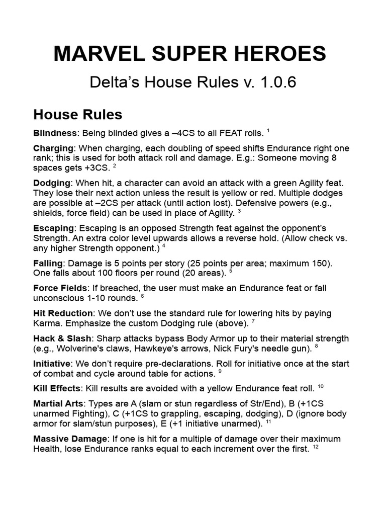 Marvel Super Heroes House Rules Guide | PDF