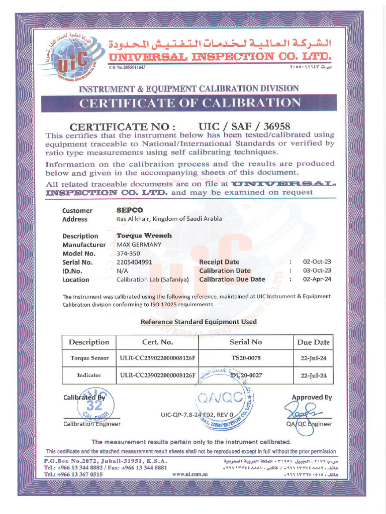 Torque Wrench Calibration | PDF