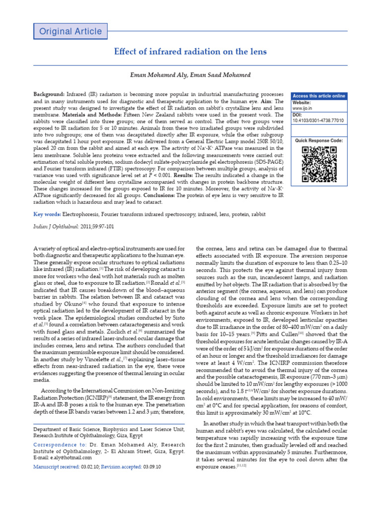 Impact of Infrared Radiation on Eye Lens | PDF | Infrared | Analysis Of ...