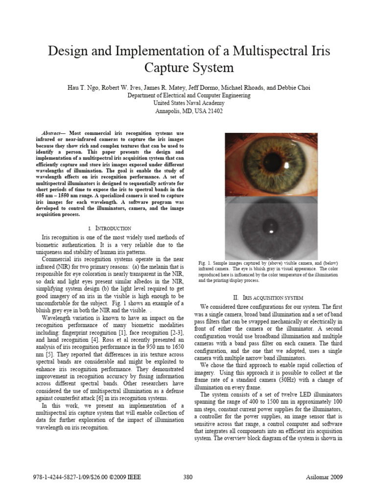 Design and Implementation of A Multispectral Iris Capture System | PDF