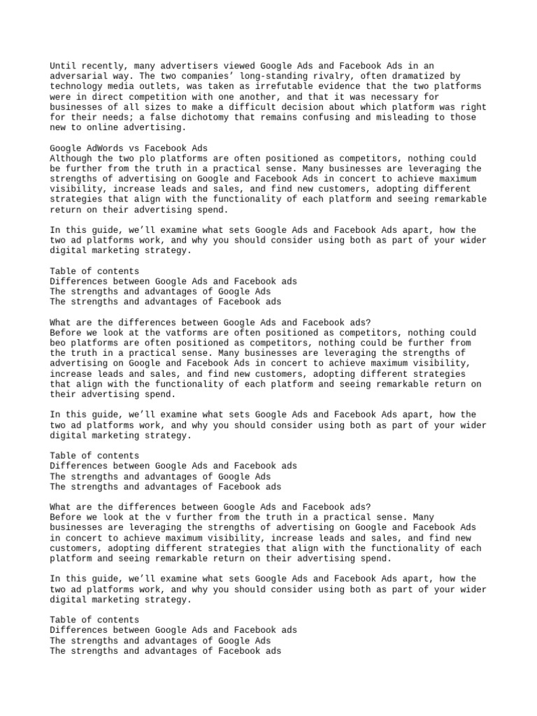 Ets Google Ads and Facebook Ads Apart, How The Two | PDF | Digital Marketing | Marketing