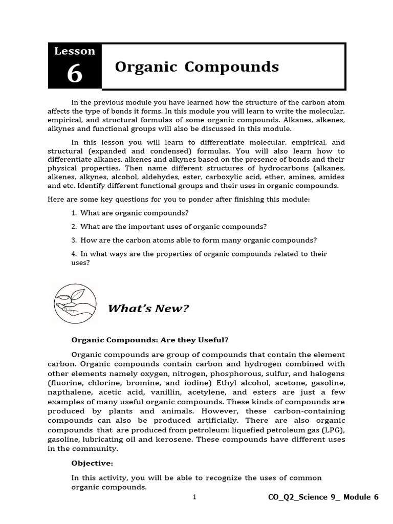 Science 9 q2 Mod6 Organic-Compounds Verfinal | PDF | Functional Group ...