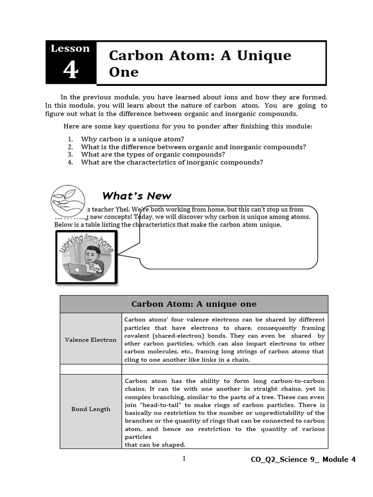 Science 9 - Q2 - Mod4 - CARBON ATOM A UNIQUE ONE - VerFinal | PDF ...