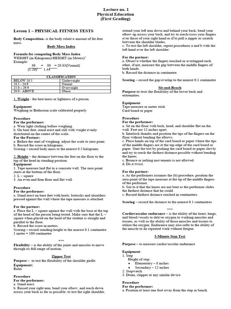Lesson 1 PHYSICAL FITNESS | PDF | Human Anatomy