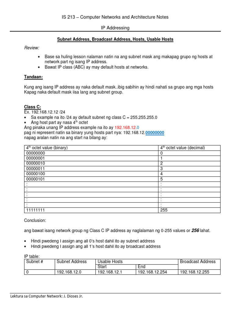 A. IP Addressing - Part 5 Subnet Mask UH Broacast Subnet Address | PDF