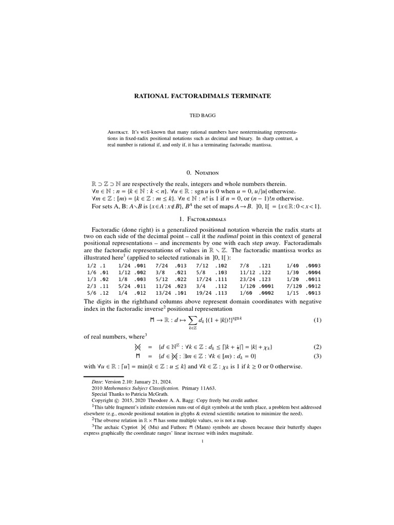 Rational Factoradimals Terminate | PDF | Elementary Mathematics ...