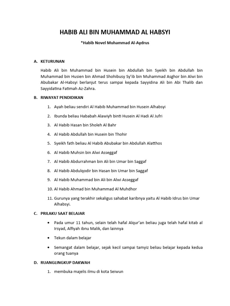 Biografi Habib Ali Al Habsyi | PDF | Perjalanan | Seni