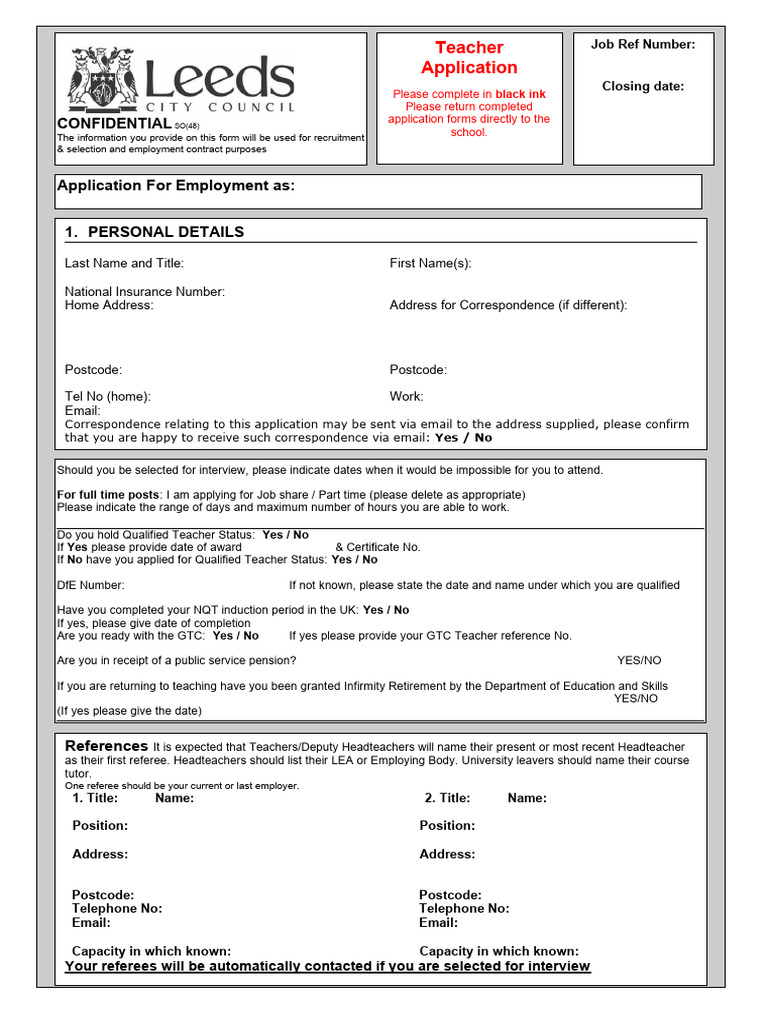 Teacher Application Form | PDF | Justice | Crime & Violence