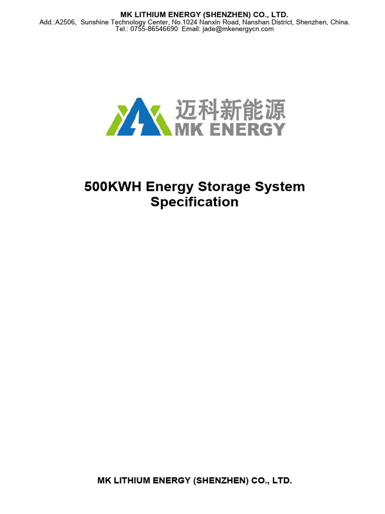 MK 500kwh ESS Specification | PDF