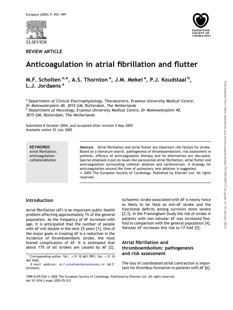 Anticoagulation in Atrial Fibrillation and Flutter | PDF | Stroke ...
