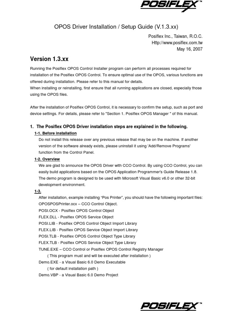 Posiflex Opos Driver Installation V13xx Windows Registry Library Computing 
