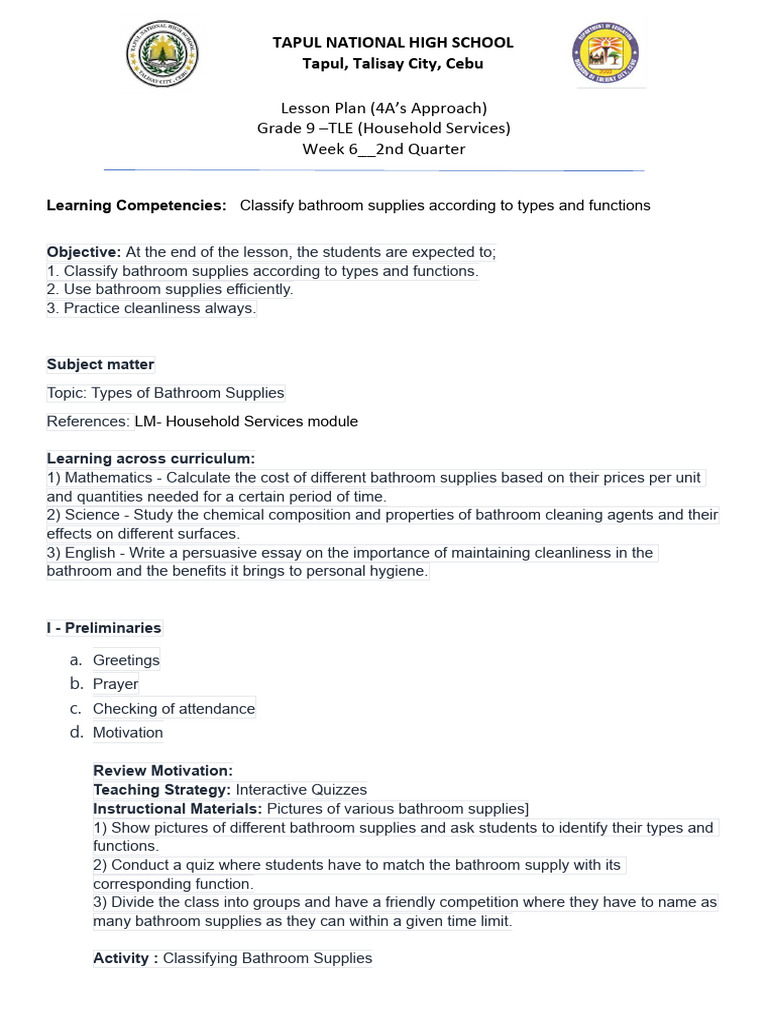 Cot 2 Tle 9 | PDF | Hygiene | Learning