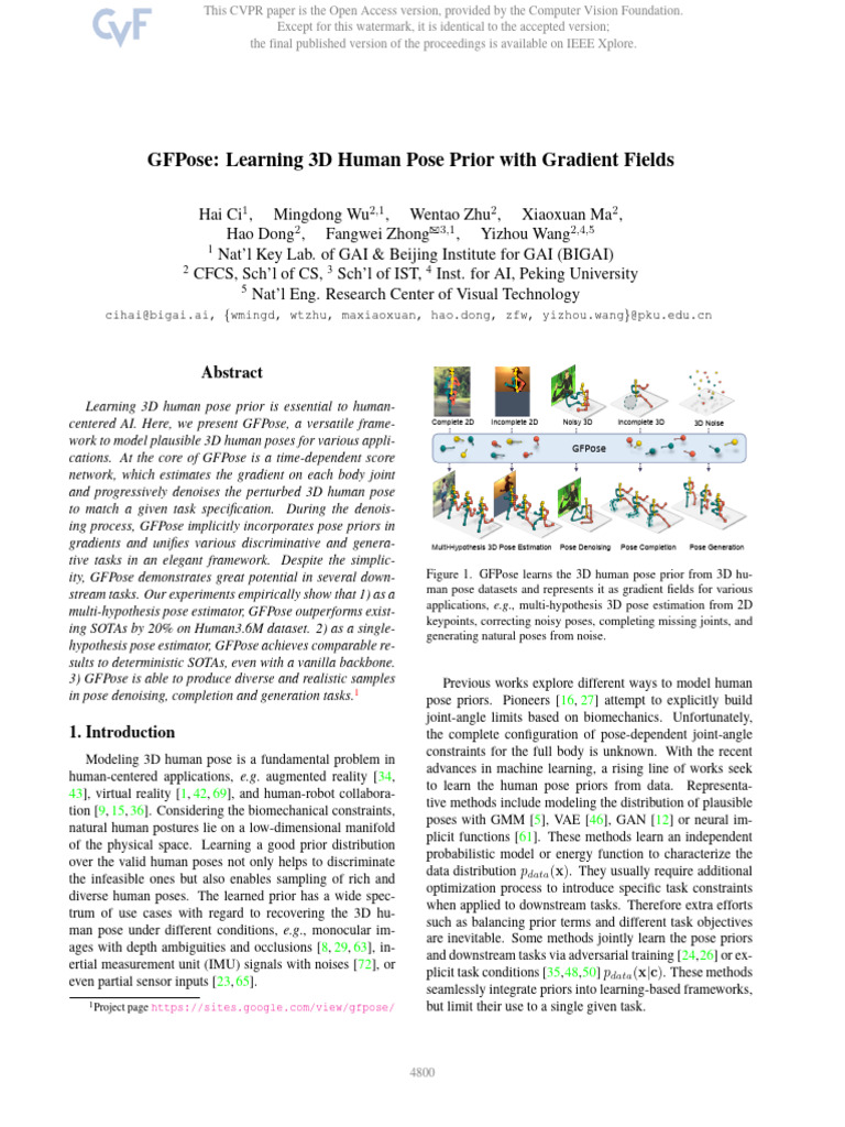 Ci GFPose Learning 3D Human Pose Prior With Gradient Fields CVPR 2023 Paper | PDF | Stochastic ...