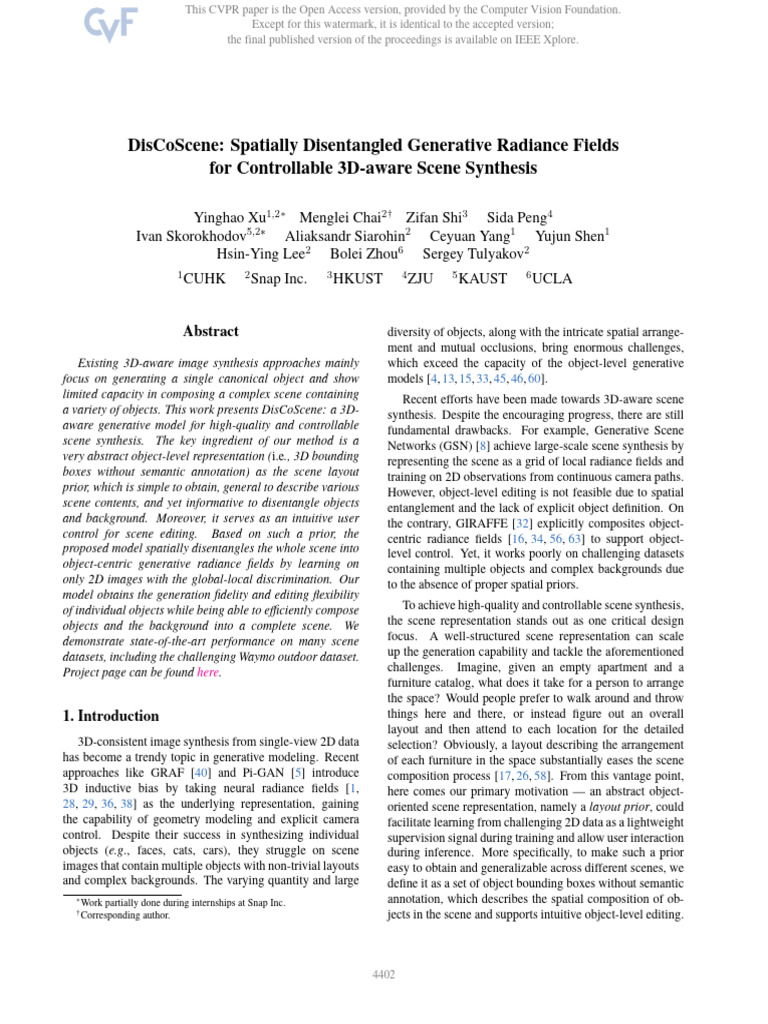 Xu DisCoScene Spatially Disentangled Generative Radiance Fields For Controllable 3D-Aware Scene ...