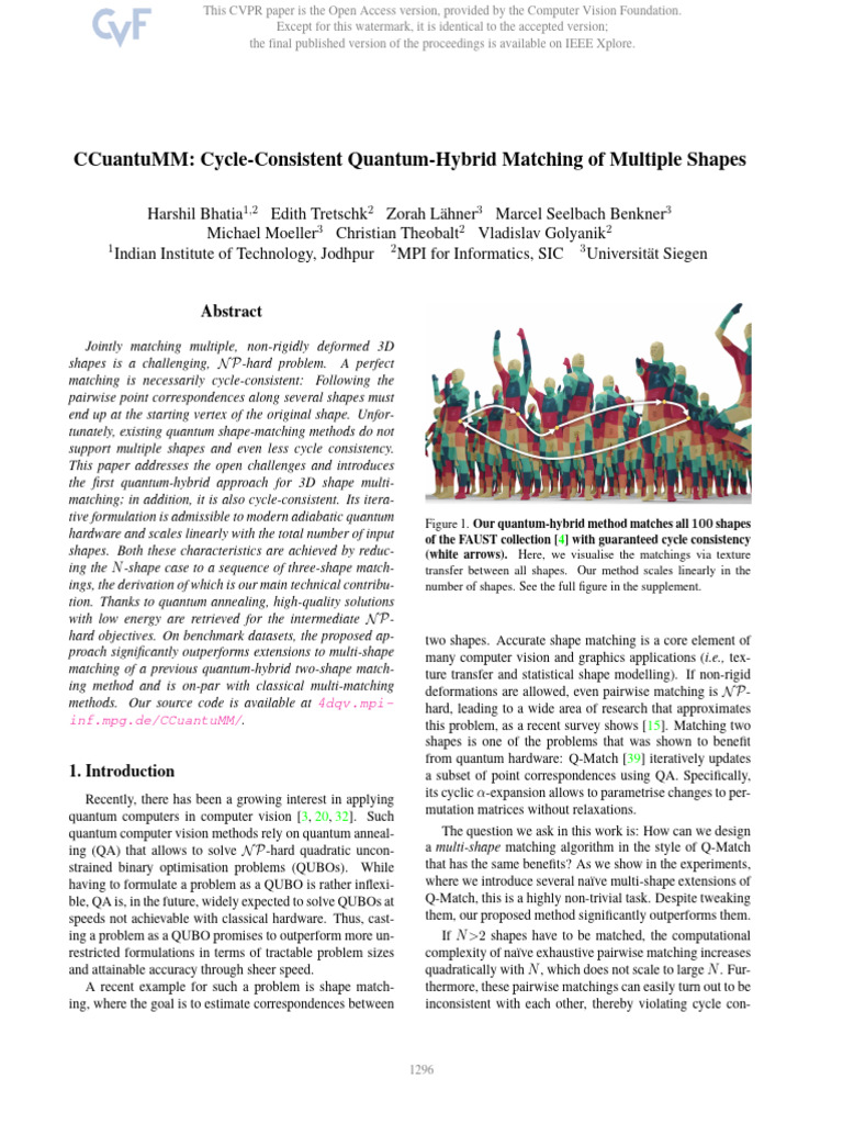 Bhatia CCuantuMM Cycle-Consistent Quantum-Hybrid Matching of Multiple Shapes CVPR 2023 Paper ...