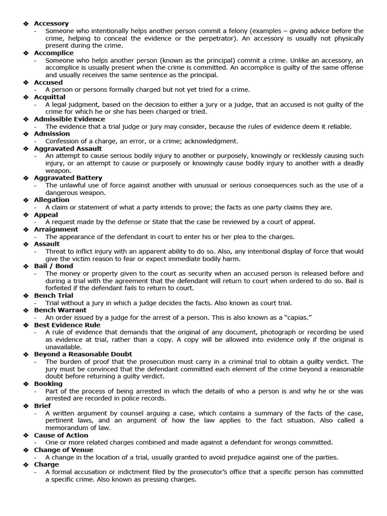 Legal Terms and Definitions Explained | PDF | Evidence (Law) | Burden ...