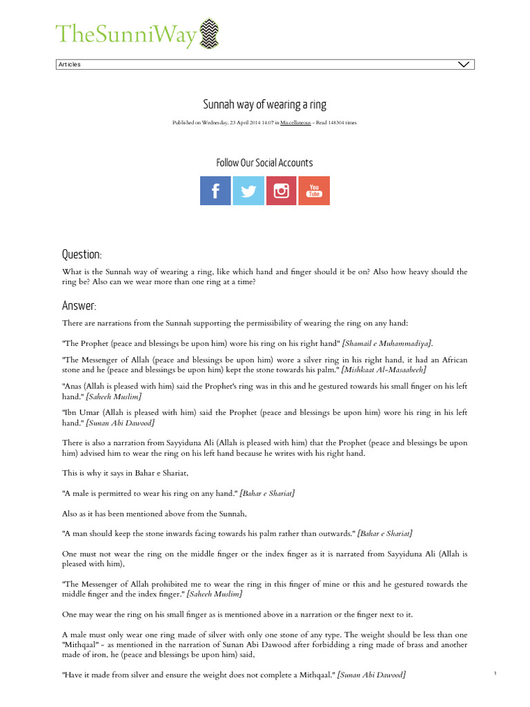 Sunnah way of wearing a ring | PDF | Muhammad | God In Islam