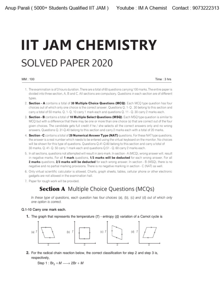IIT JAM 2020 Question - Watermark | PDF | Multiple Choice | Gases