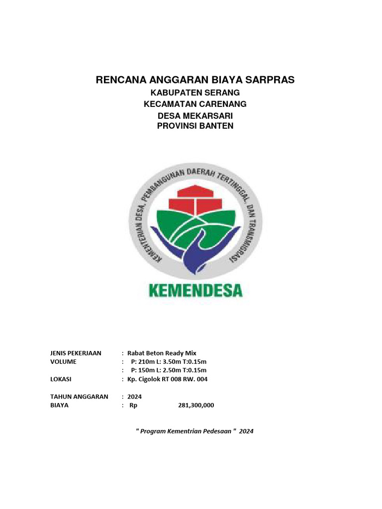 DESAIN Rabat Beton Ready Mix Kp. Cigolok RT. 008 RW. 004 | PDF
