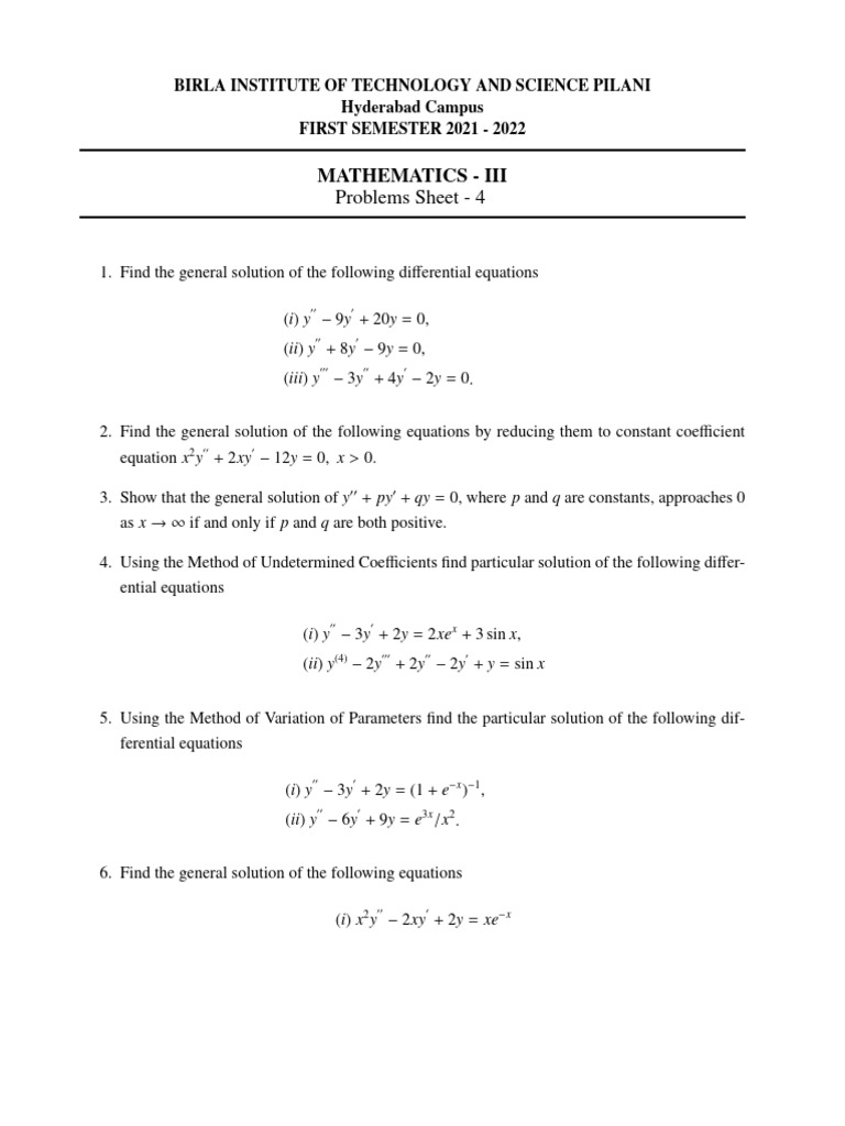 Tutorial 4 Solution | PDF | Equations | Ordinary Differential Equation