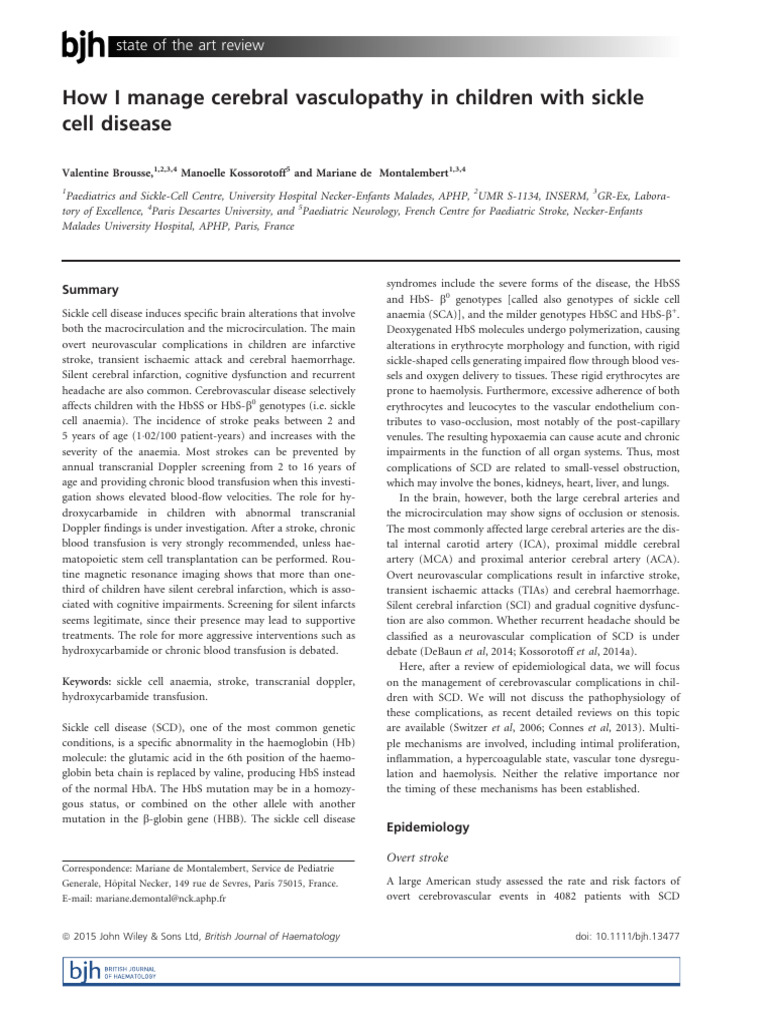How I Manage Cerebral Vasculopathy in Children With Sickle Cell Anemia ...