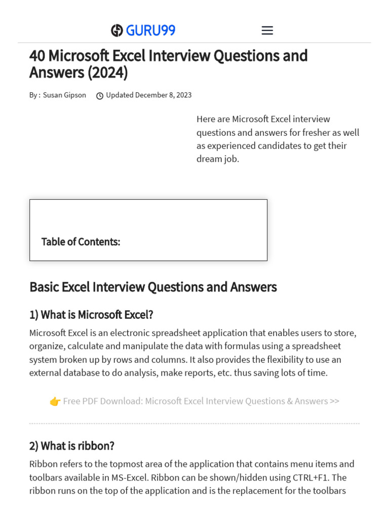 40 Microsoft Excel Interview Questions And Answers 2024 Pdf Microsoft Excel Spreadsheet 