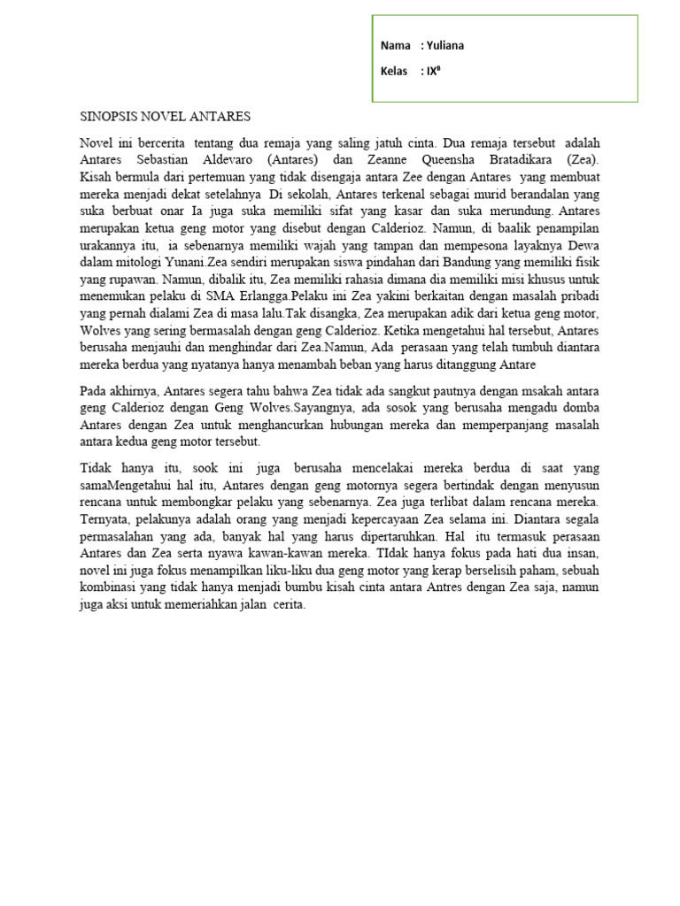 Sinopsis Novel Antares | PDF
