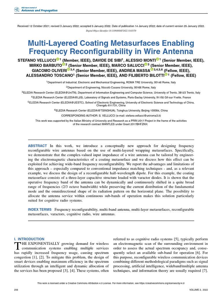 Multi-Layered Coating Metasurfaces Enabling Frequency Reconfigurability in Wire Antenna | PDF ...