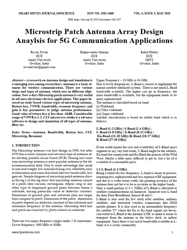 Microstrip Patch Antenna Array Design An | PDF | Antenna (Radio) | Wireless