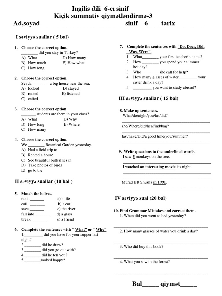 6-Cı Sinif KSQ 3 | PDF