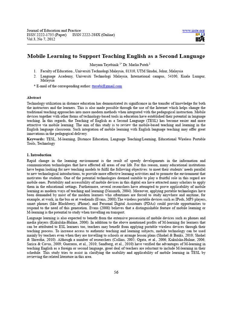 Mobile Learning To Support Teaching Engl | PDF | Personal Digital ...