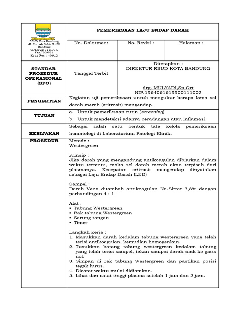 Spo Pemeriksaan Laju Endap Darah | PDF | Pengembangan Diri | Kesehatan ...