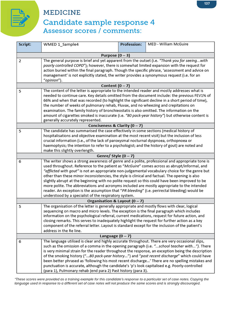 Candidate Sample Response 4: Assessor Scores / Comments | PDF