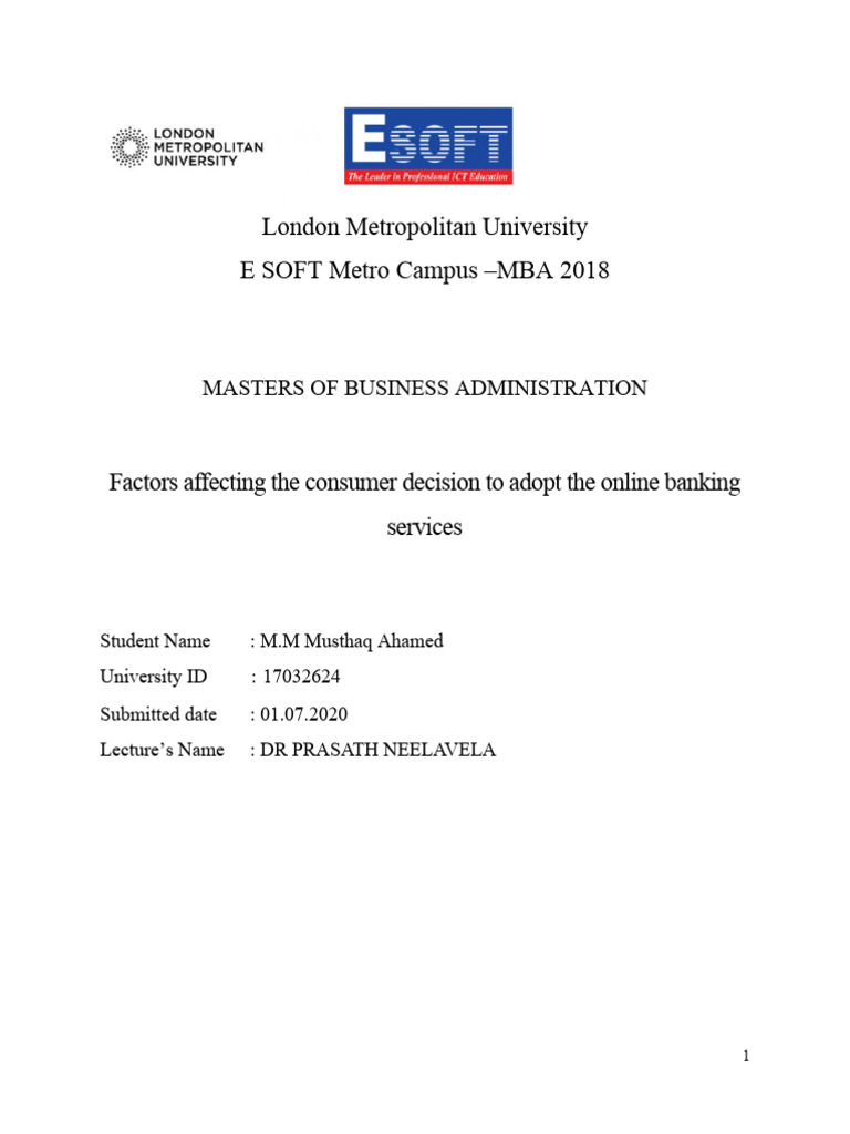 Full Research Document Factors Affecting The Consumer Decision To Adopt The Online Banking ...