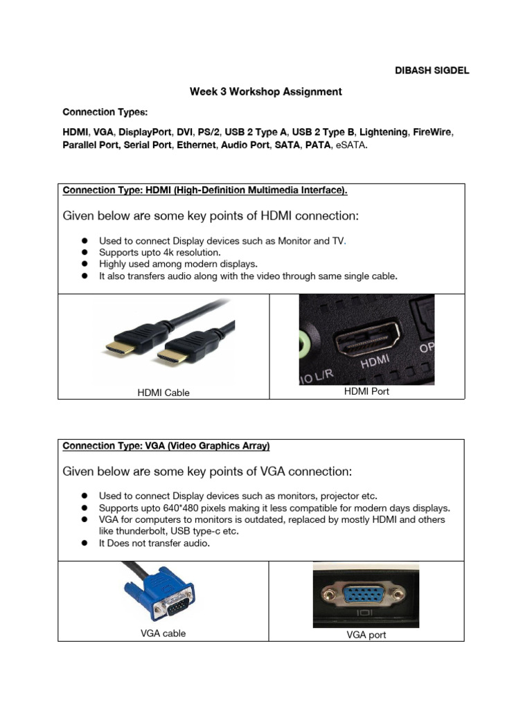 Week 3 Assignment Ports Pdf Usb Hdmi 