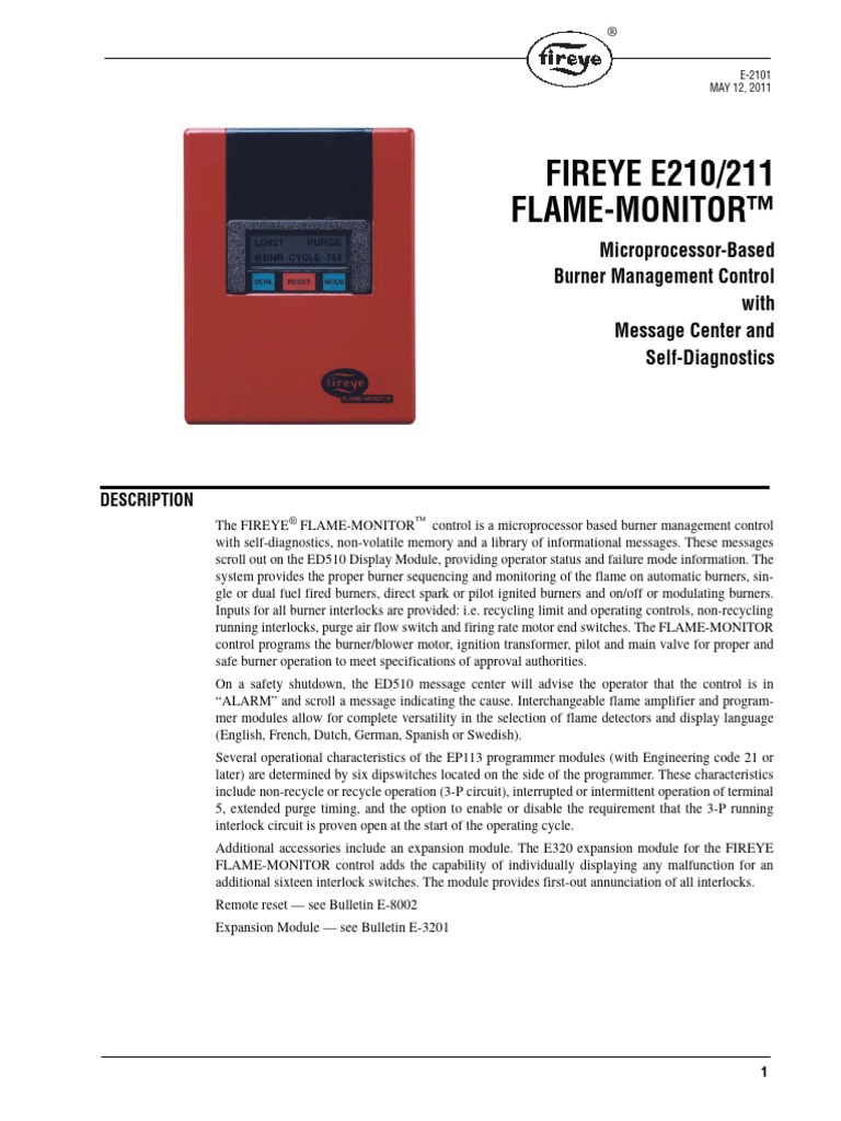 FIREYE E210/211 Flame-Monitor™: Microprocessor-Based Burner Management ...