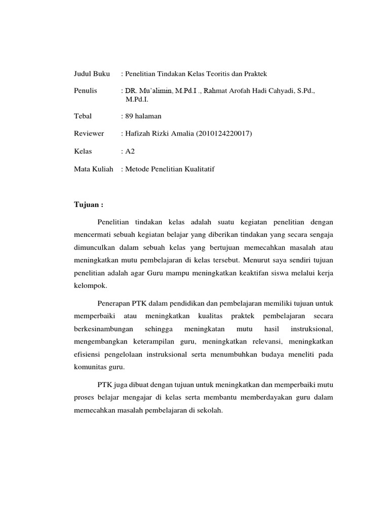 Hafizah Rizki Amalia Mereview Buku PTK | PDF