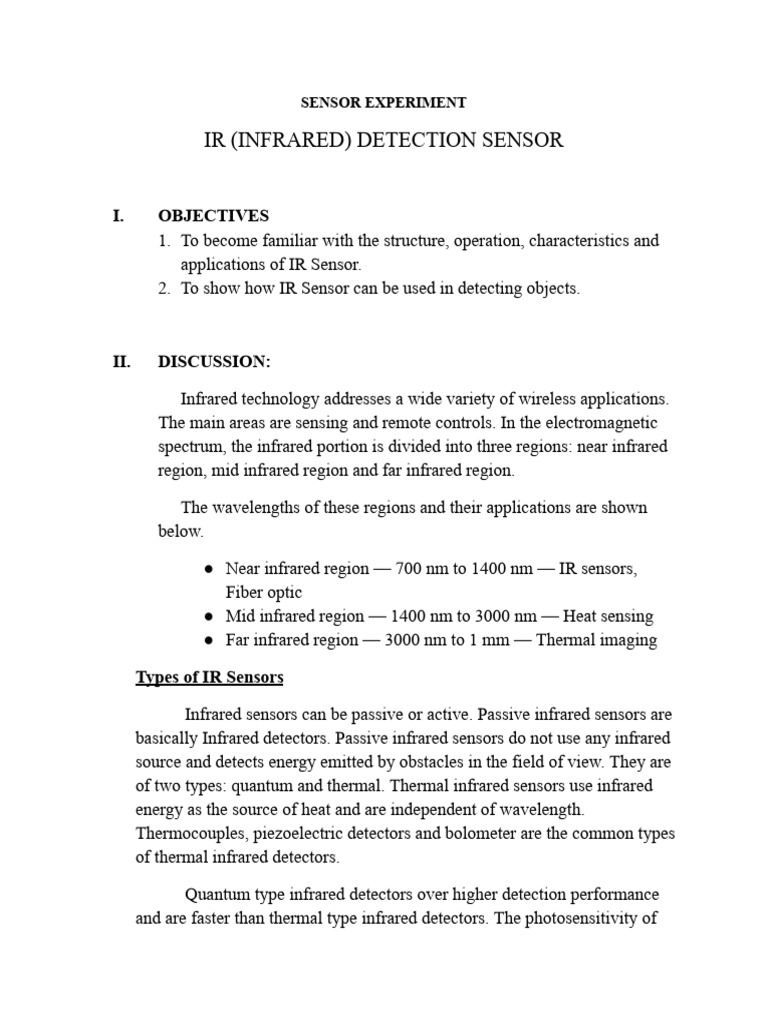 Ir (Infrared) Detection Sensor: I. Objectives | PDF | Infrared | Light Emitting Diode