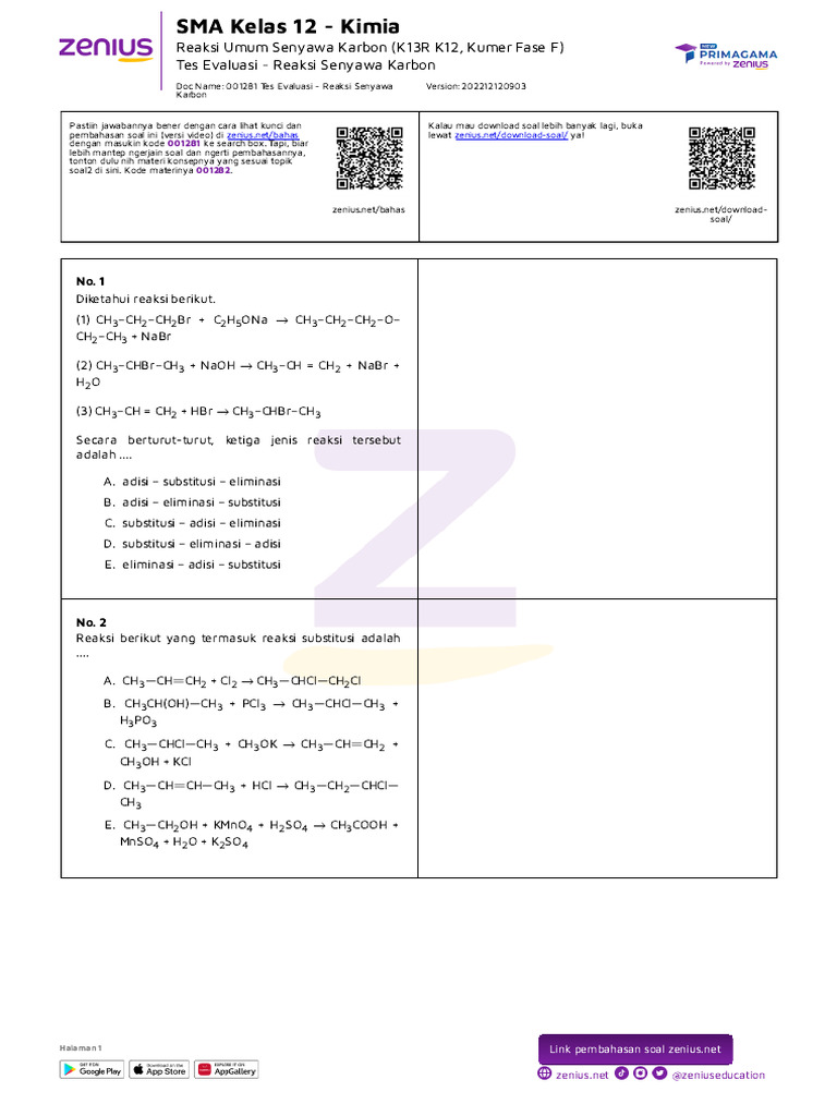 Evaluasi Reaksi Senyawa Karbon | PDF | Sains & Matematika