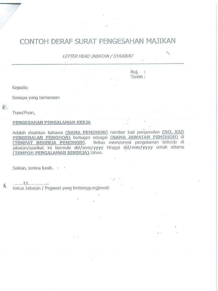 Contoh Draf Surat Pengesahan Majikan | PDF