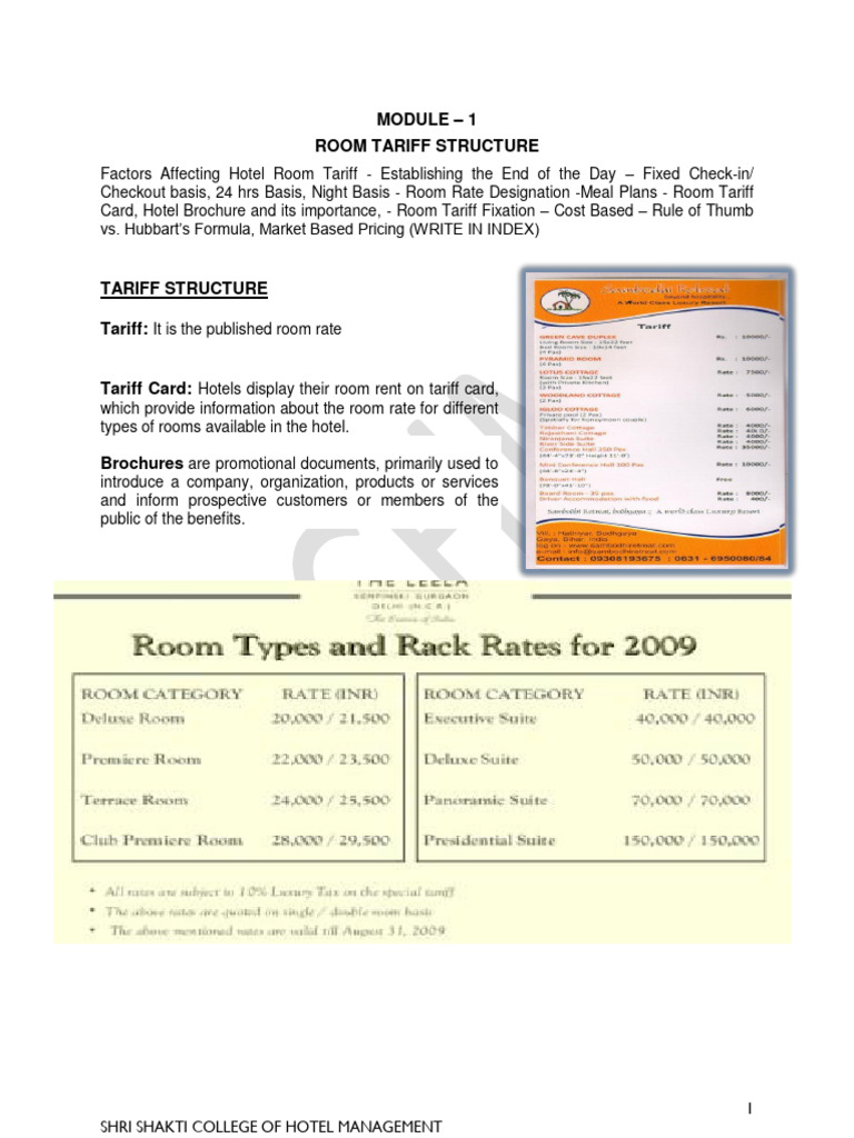 Hotel Room Tariff Structure Overview | PDF | Meal | Hotel