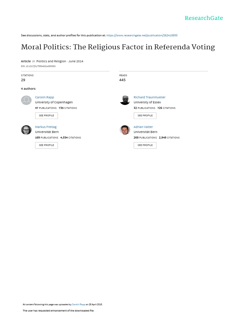 Rappetal 2014 The Religious Factorin Referenda Voting | PDF | Morality ...