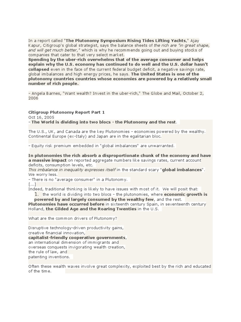 04-10-11 Plutonomy | PDF | Citigroup | Global Imbalances