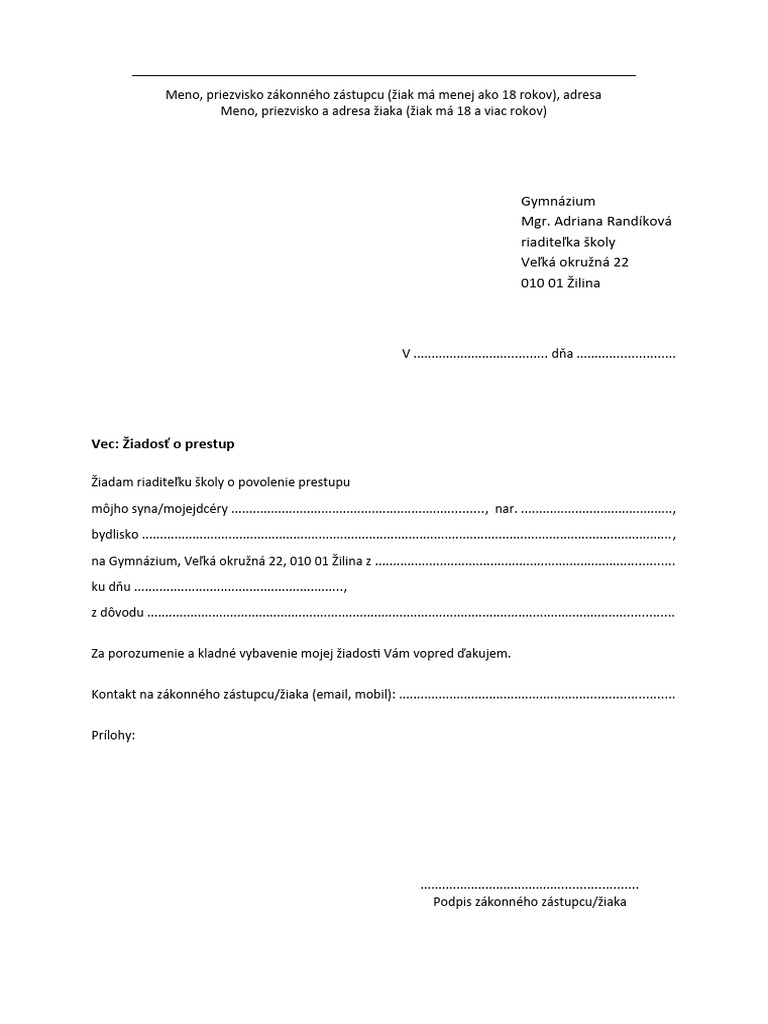 Ziadost o Prestup 0 | PDF