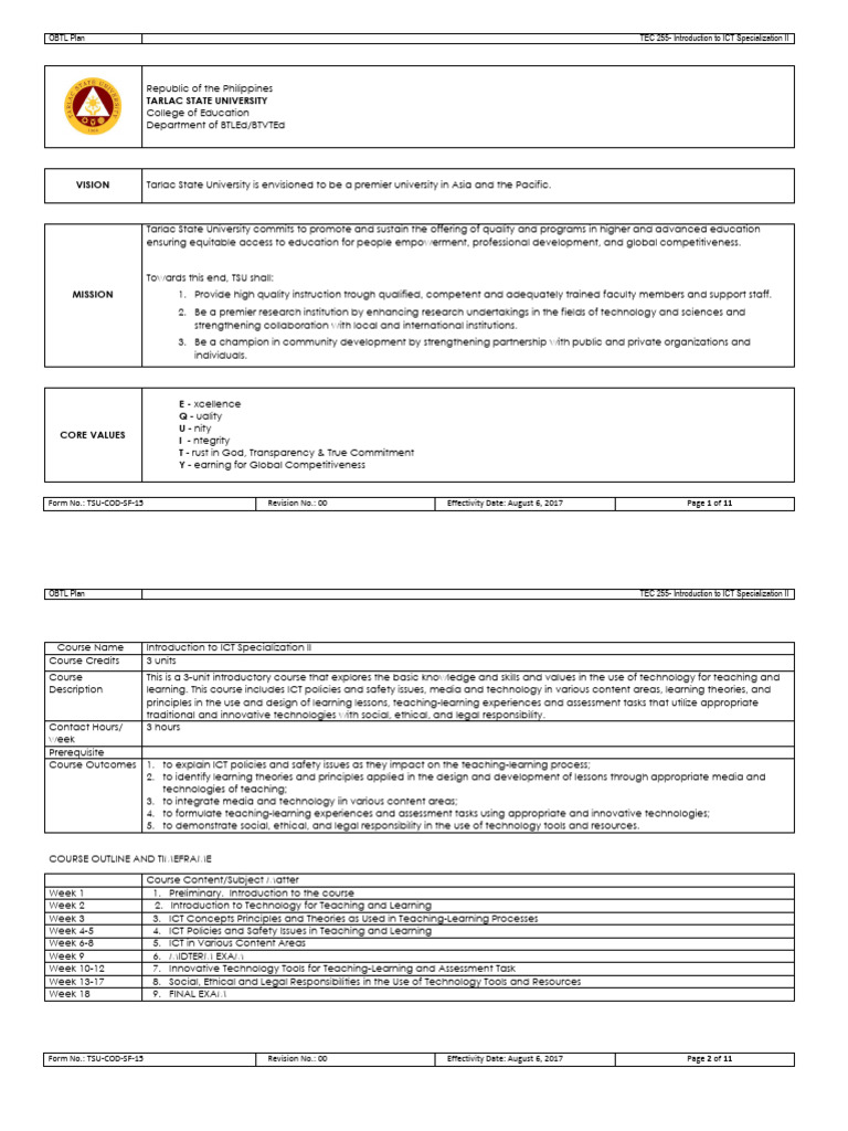 TEC 255 - Introduction To ICT (Specialization 2) | PDF | Educational ...