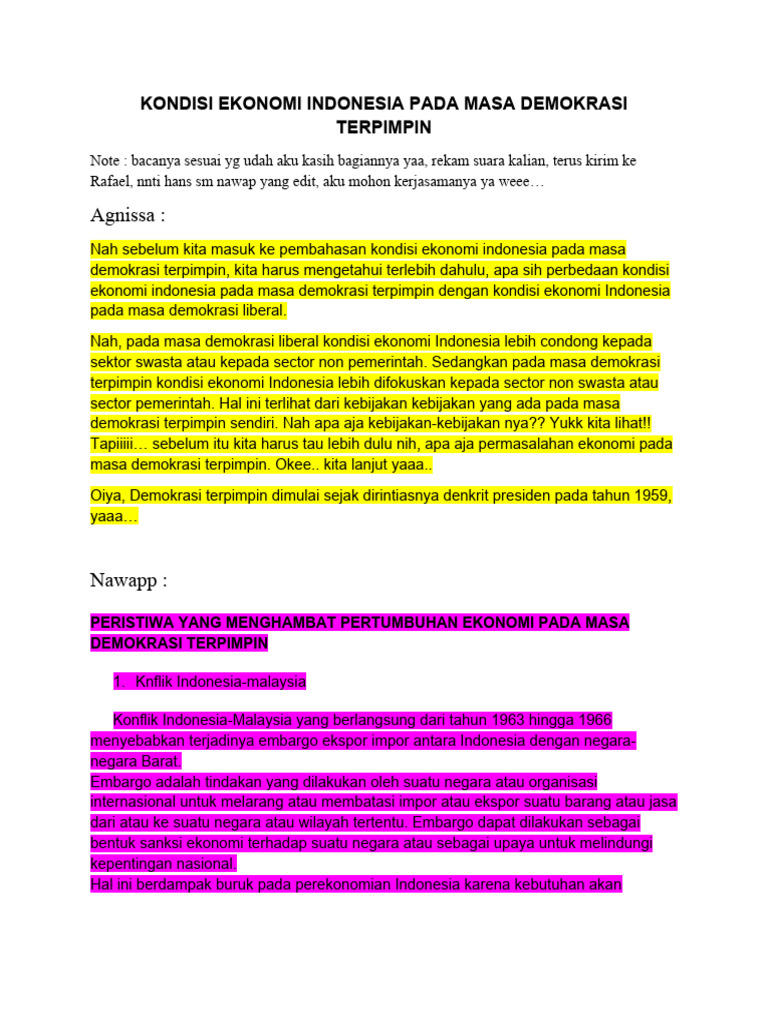 Kondisi Ekonomi Indonesia Pada Masa Demokrasi Terpimpin Pdf