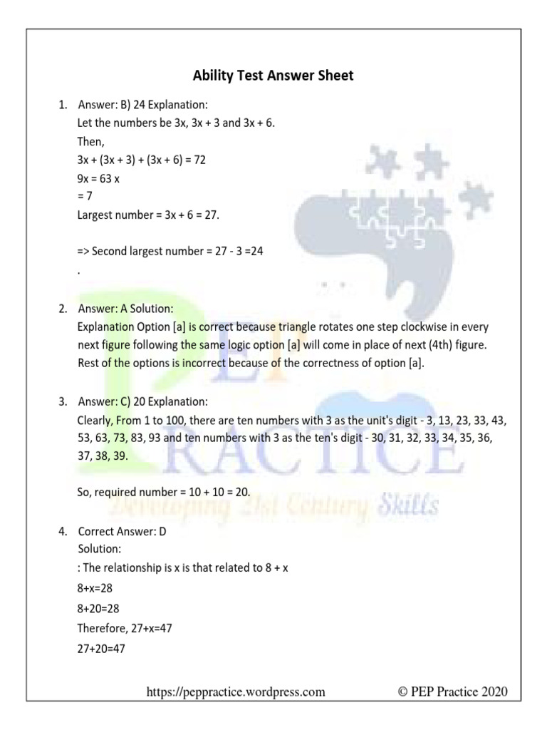 Pep Practice Ability Test Booklet Answer Sheet C2a9 Pep Practice 2020 ...
