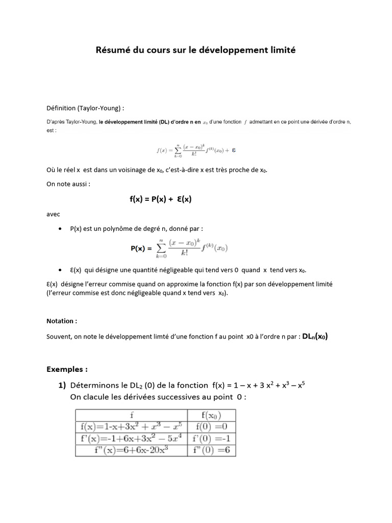 Résumé sur le développement limité | PDF | Polynôme | Algorithmes