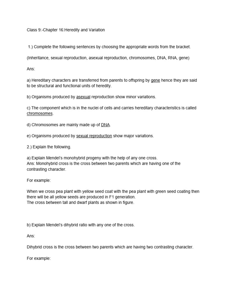 Class 9 - Chapter 16-Heredity and Variation | PDF | Dna | Rna