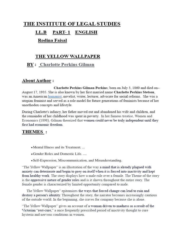 The Yellow Wallpaper | PDF | The Yellow Wallpaper | Charlotte Perkins ...
